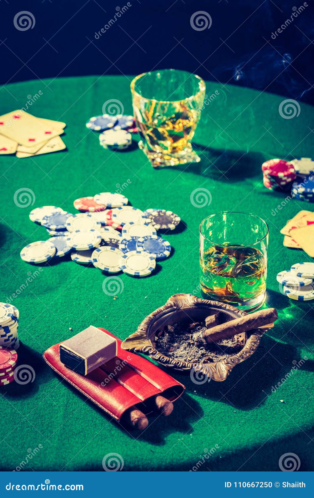 Old Green Gambling Table with Cards and Chips Stock Photo - Image of ...