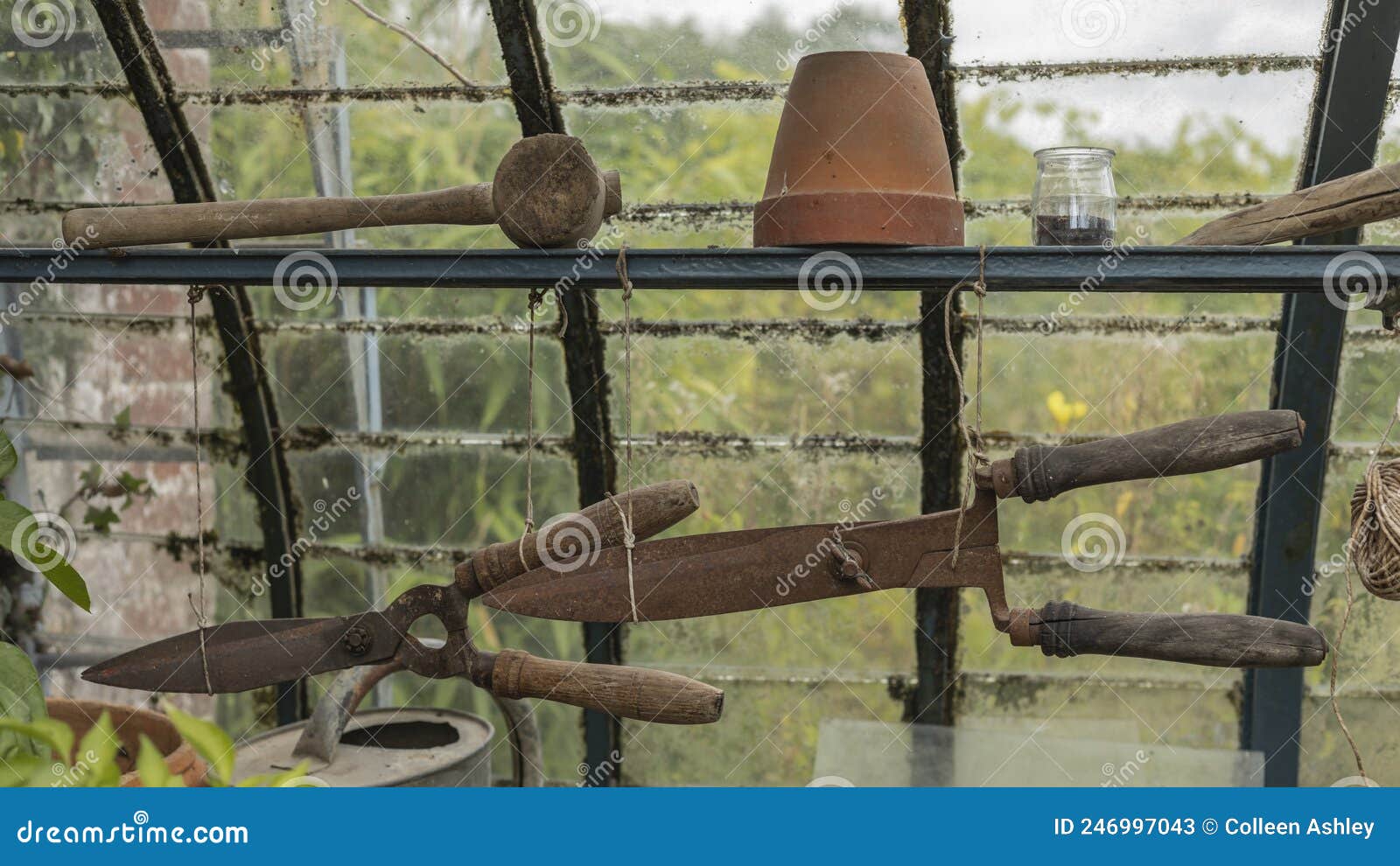Old Rusty Tools Hung Up Using String Stock Image - Image of daylight ...