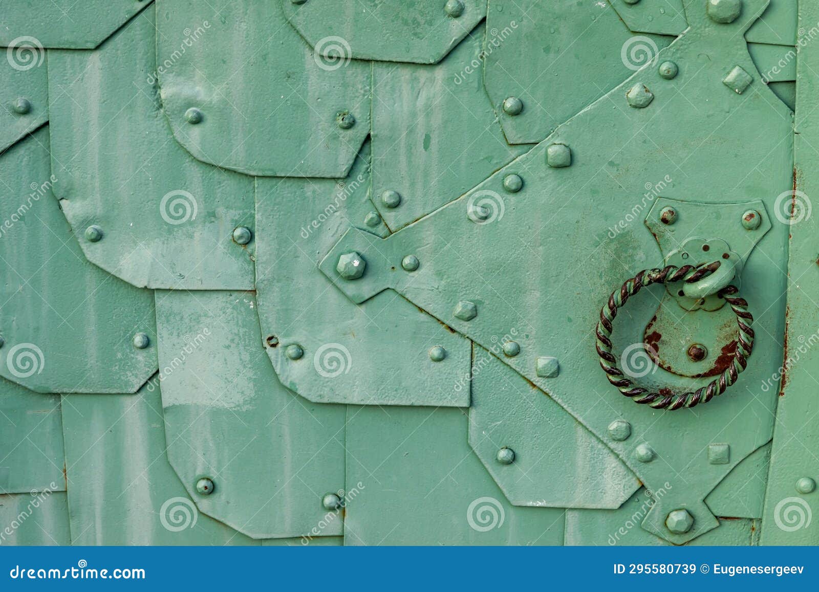 Old Green Metal Door with a Ring Handle, Texture Stock Image - Image of ...