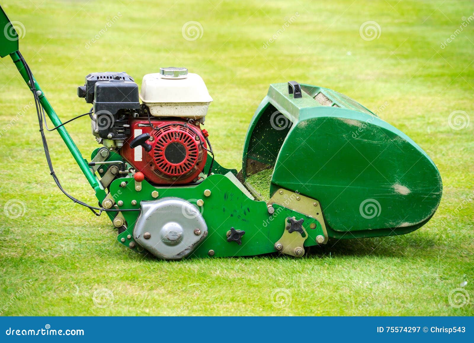 Old Green Motor Mower Cutting Lawn Stock Image - Image of service ...