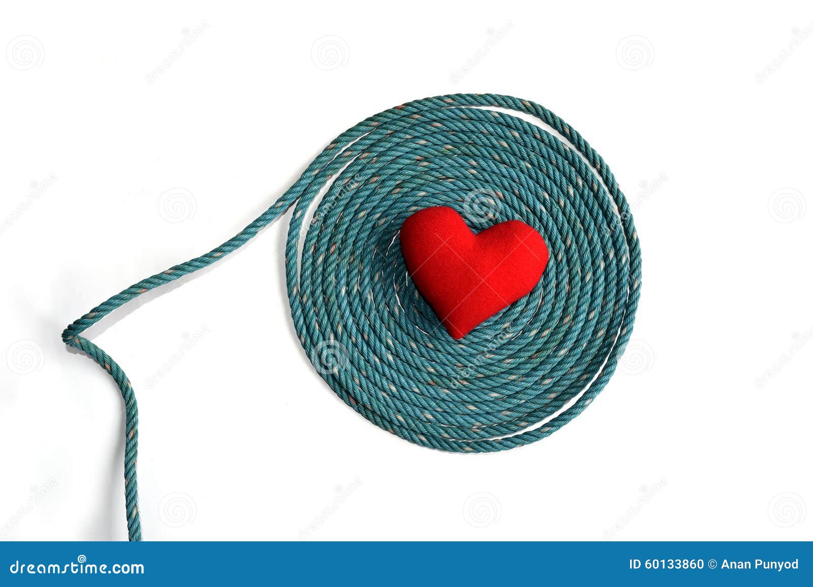 Old Green Rope and Red Heart Isolate on White Background Stock ...