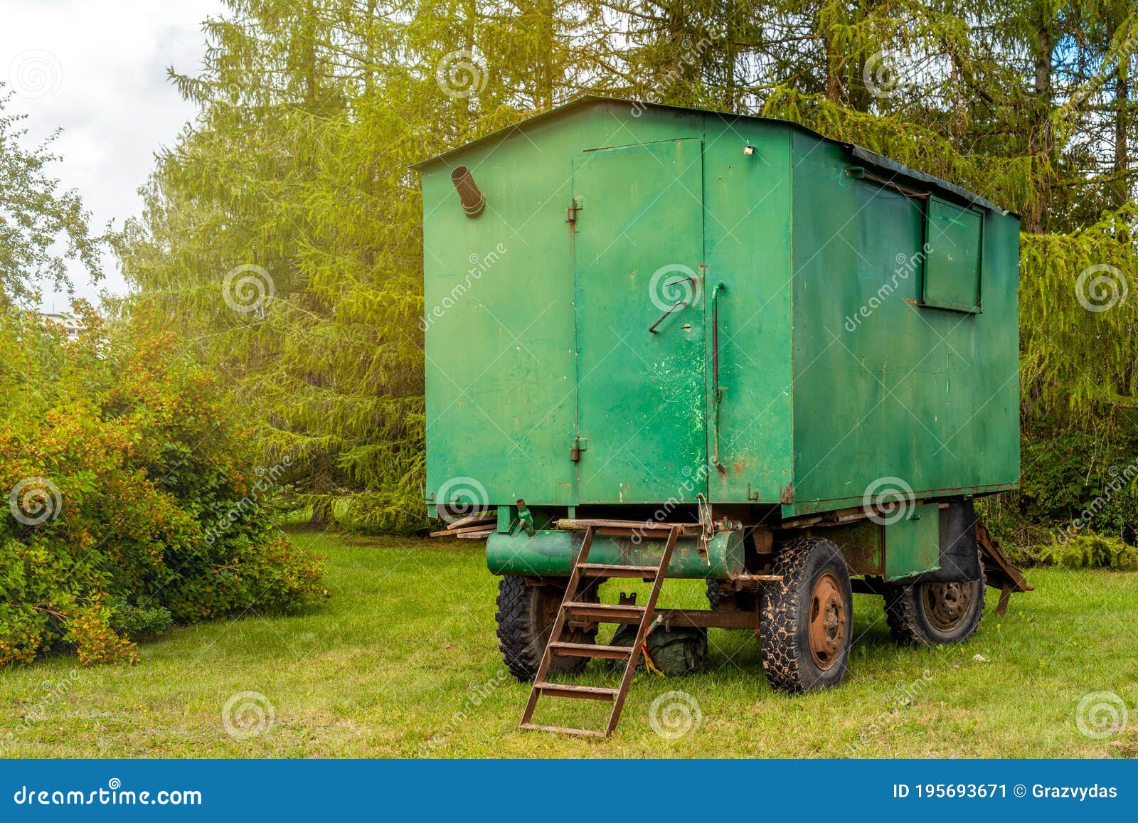 Old Green Rusty Construction Camper, Trailer, Van or Wagon Stock Image ...