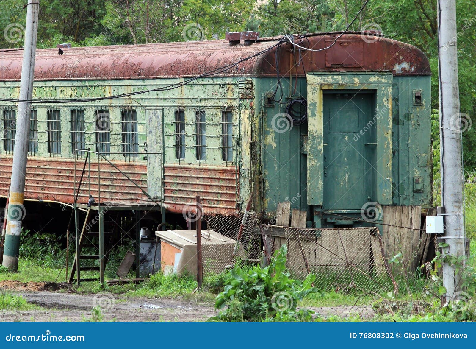 Old Green Train Car with Orange Roof. Stock Photo - Image of train ...