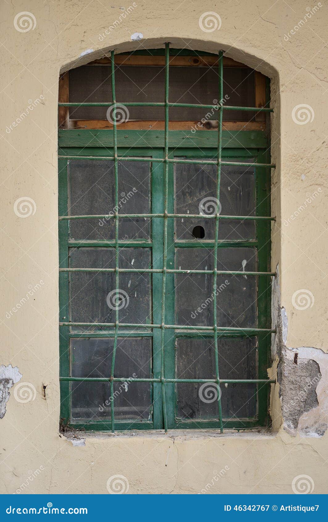 Old Green Window with Broken Glass Stock Image - Image of building ...