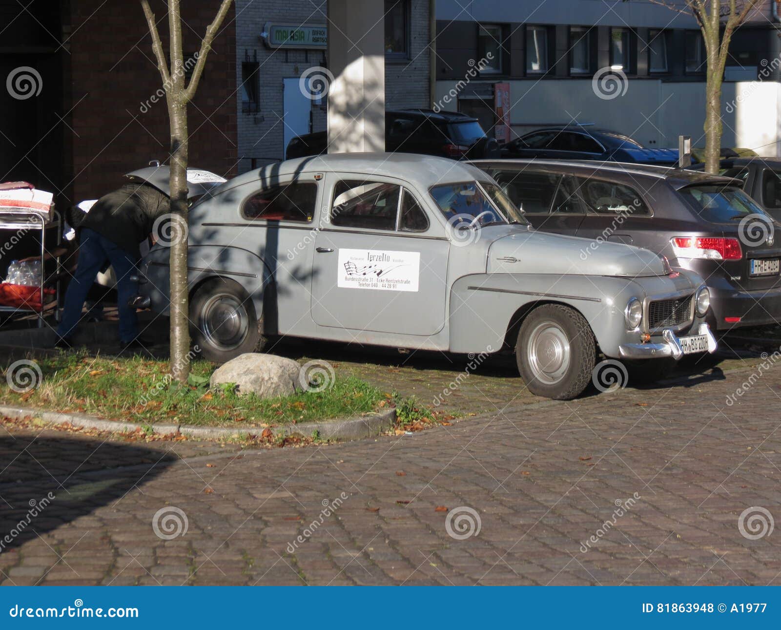 Old grey car in Hamburg editorial stock photo. Image of transport ...