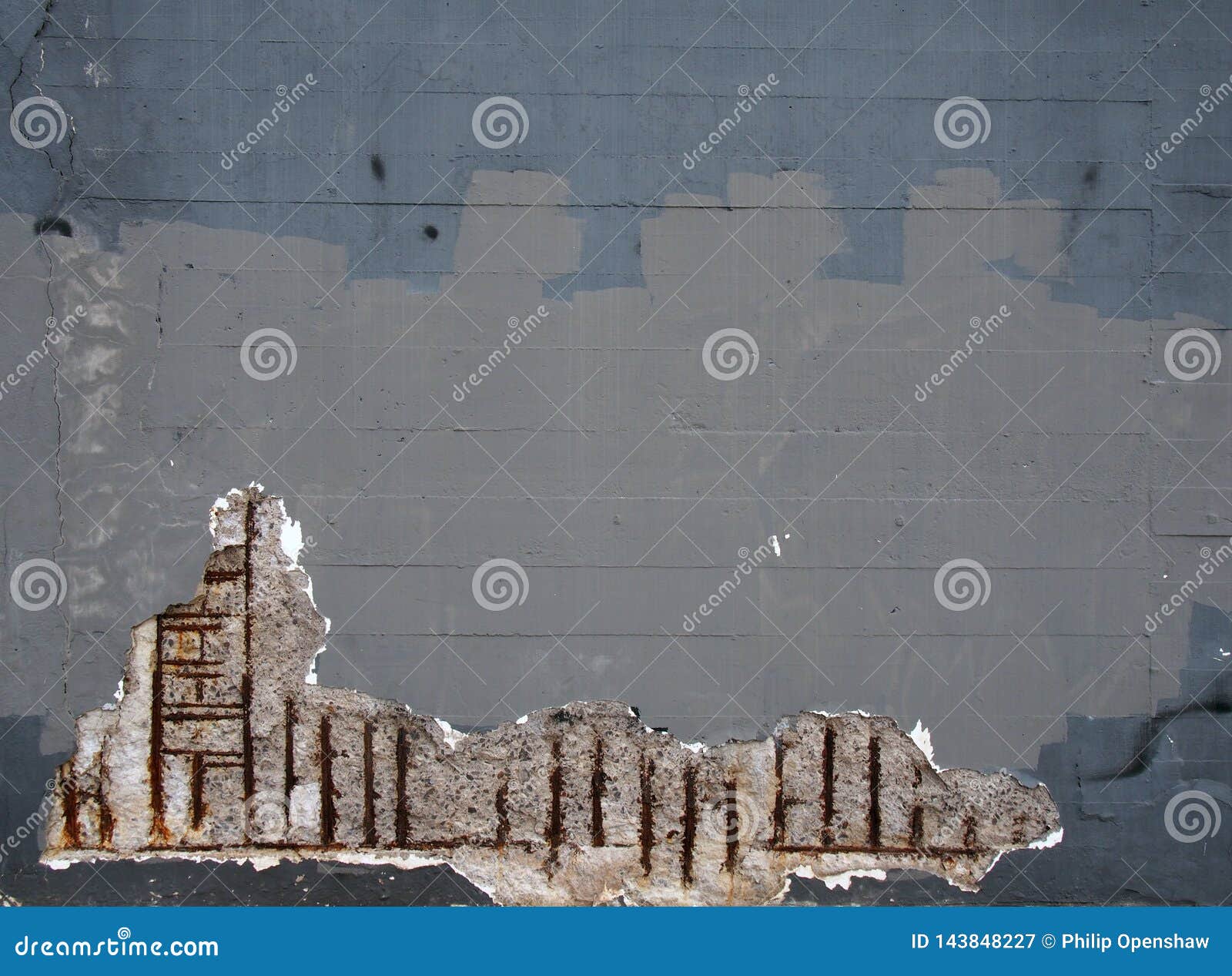 Old Grey Patched Painted Concrete Wall with Corroding Rusty Steel ...