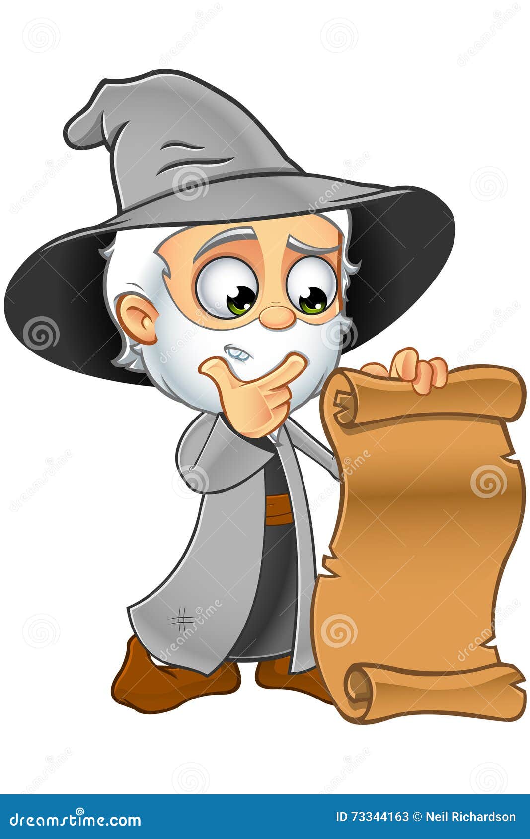 Old Grey Wizard - Looking at a Scroll Stock Vector - Illustration of ...