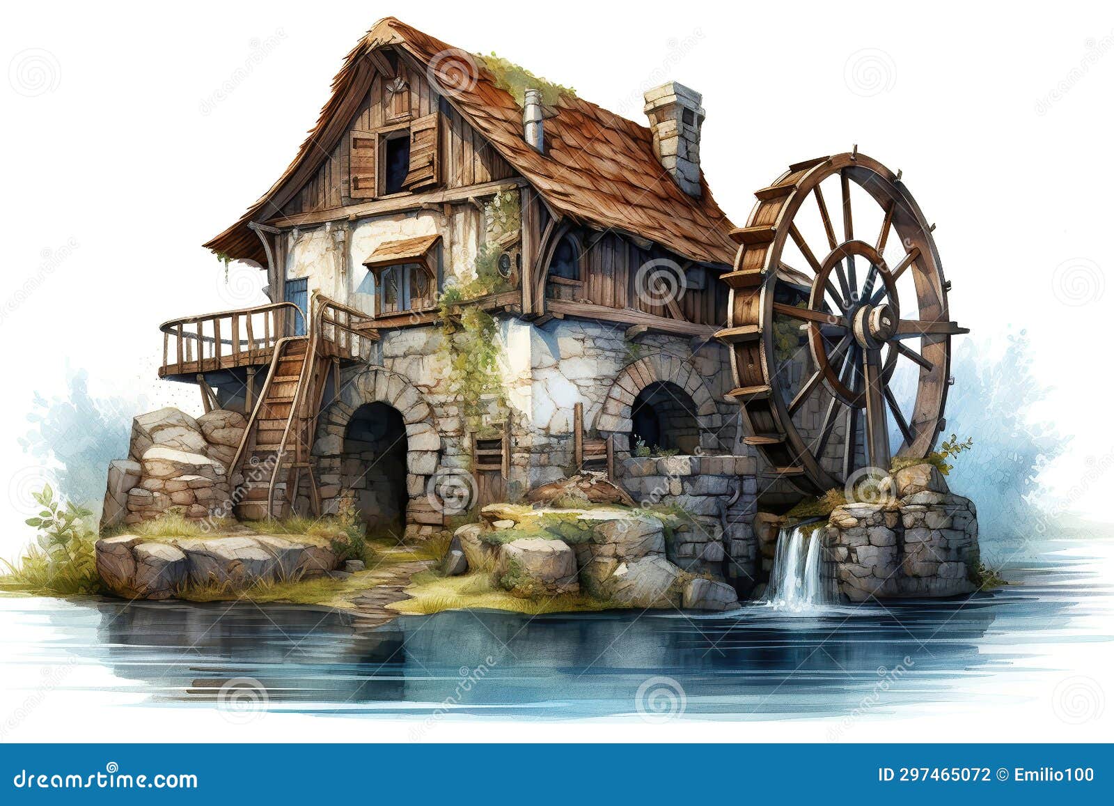 Old Watermill Farm, Illustration Generated by AI Stock Illustration ...