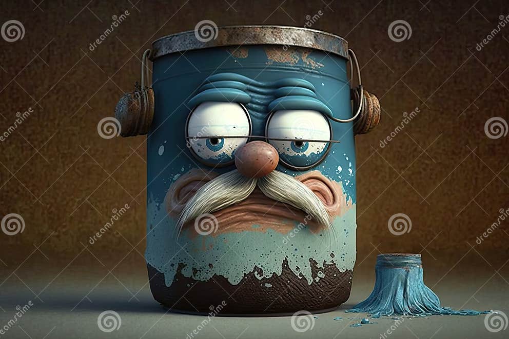 Old Grumpy Wizened Paint Can Character with Mustache Stock Illustration ...
