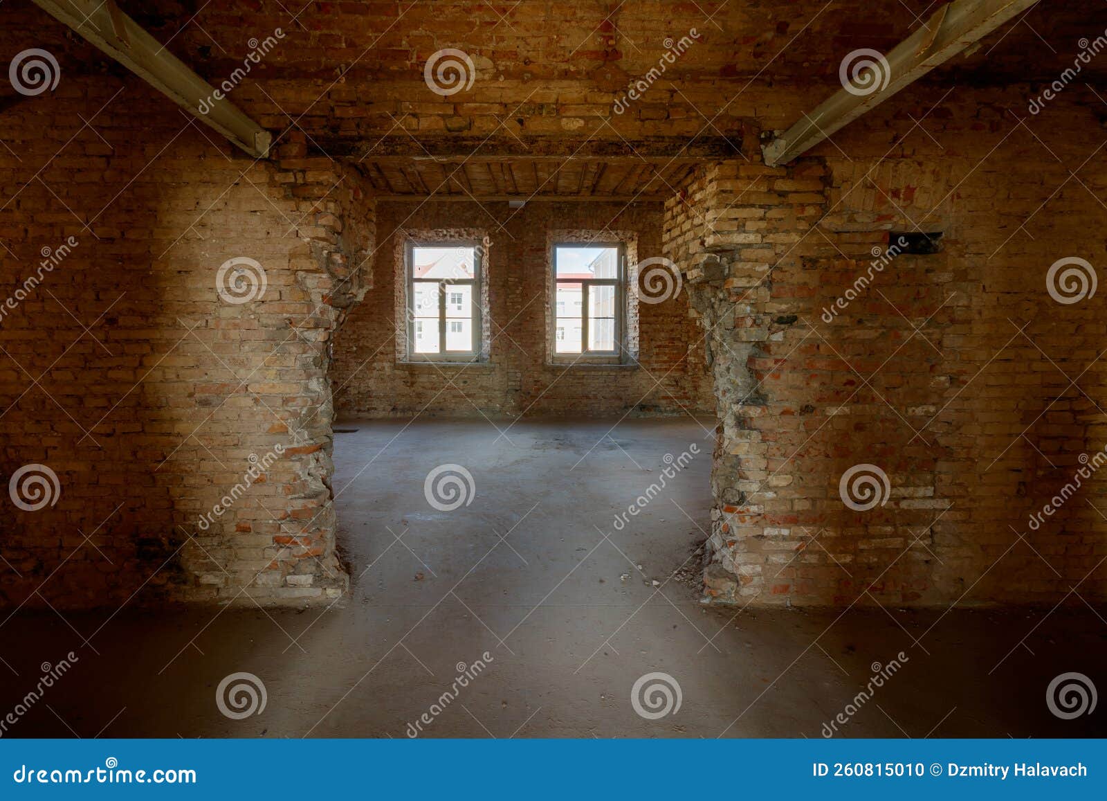 Old Grunge Interior with a Destroyed Brick Wall Stock Photo - Image of ...