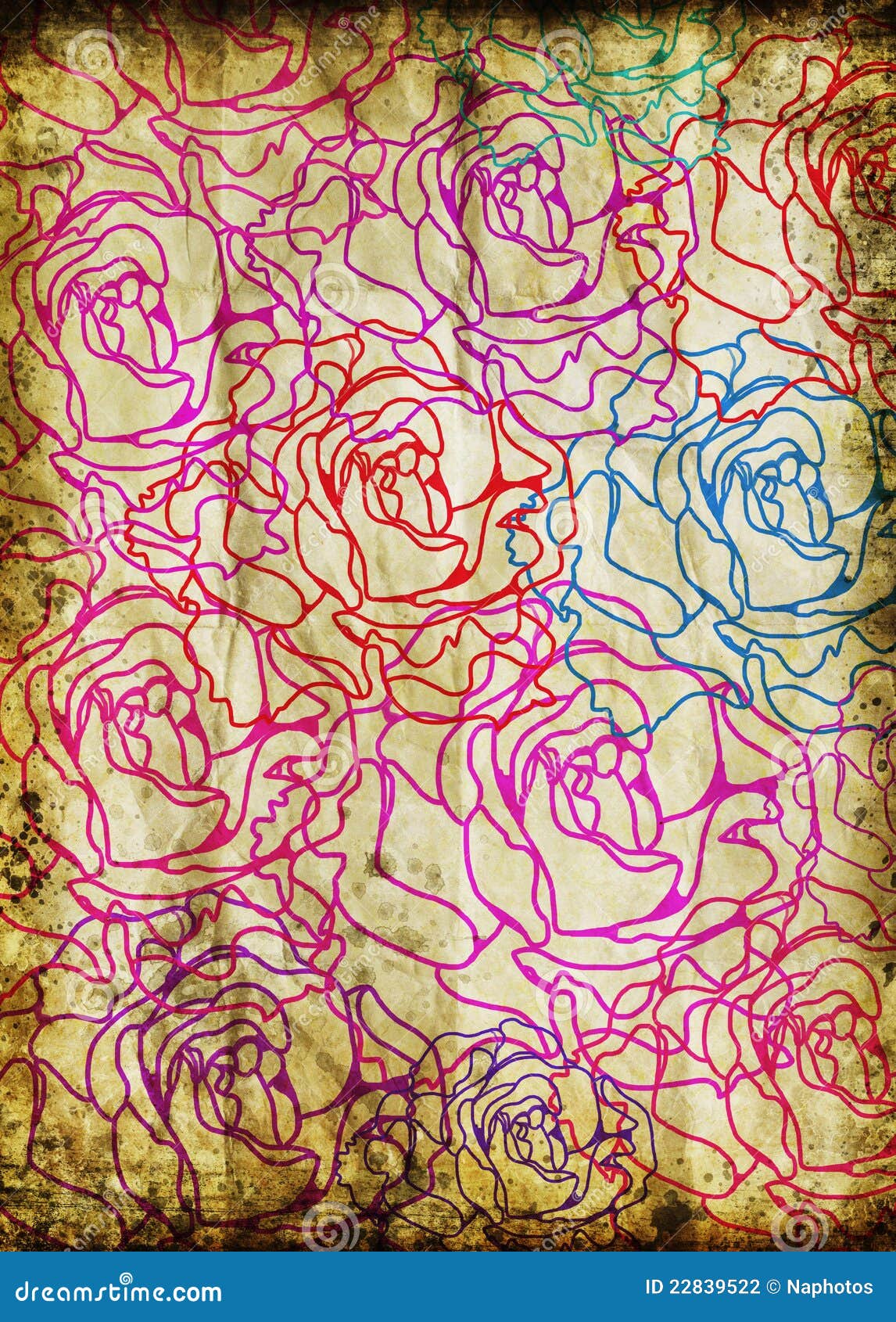 Old Grunge Paper ,roses Pattern Stock Illustration - Illustration of ...