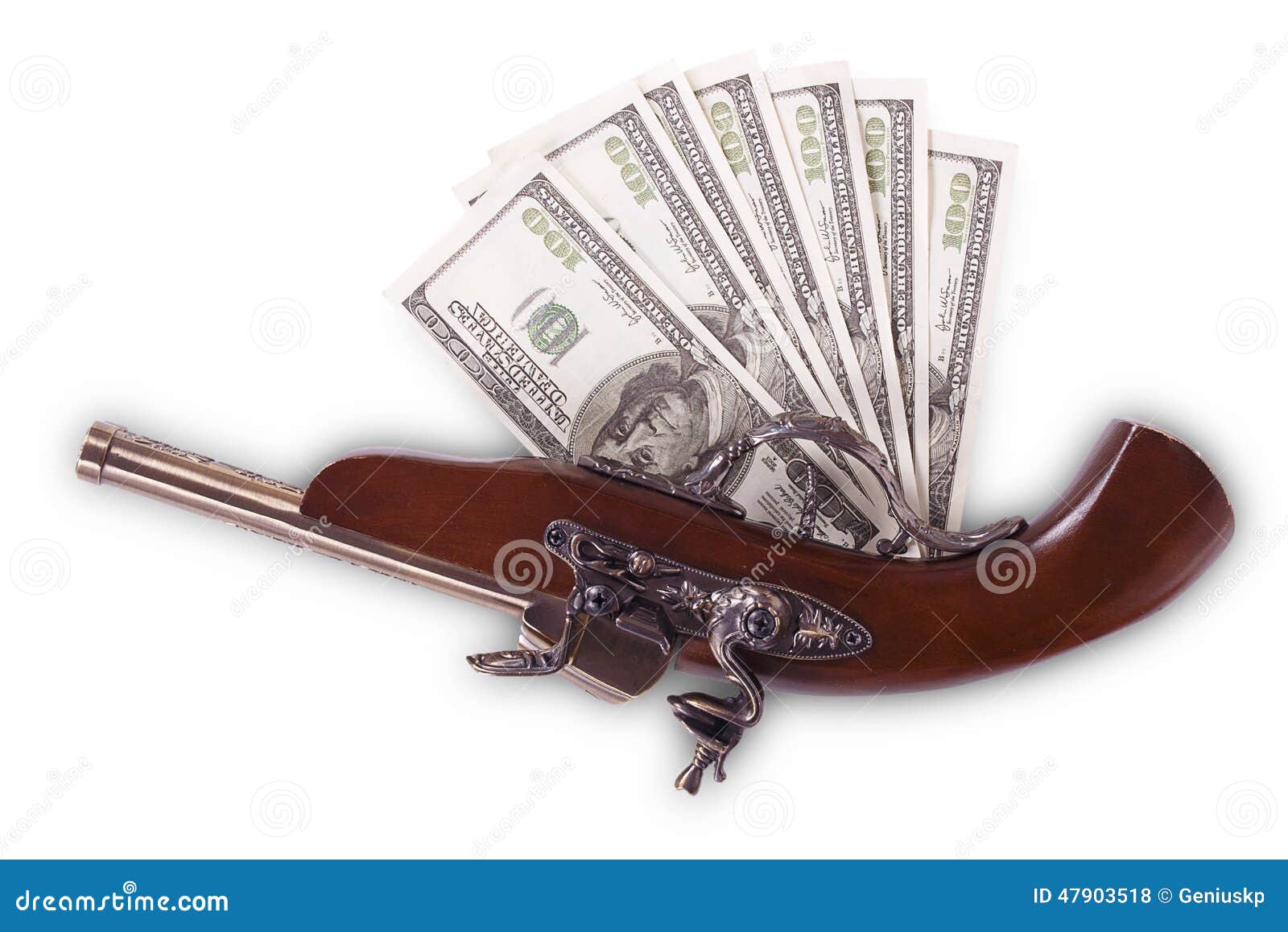 Old Gun and Hundred Dollar Bills Stock Photo - Image of danger ...