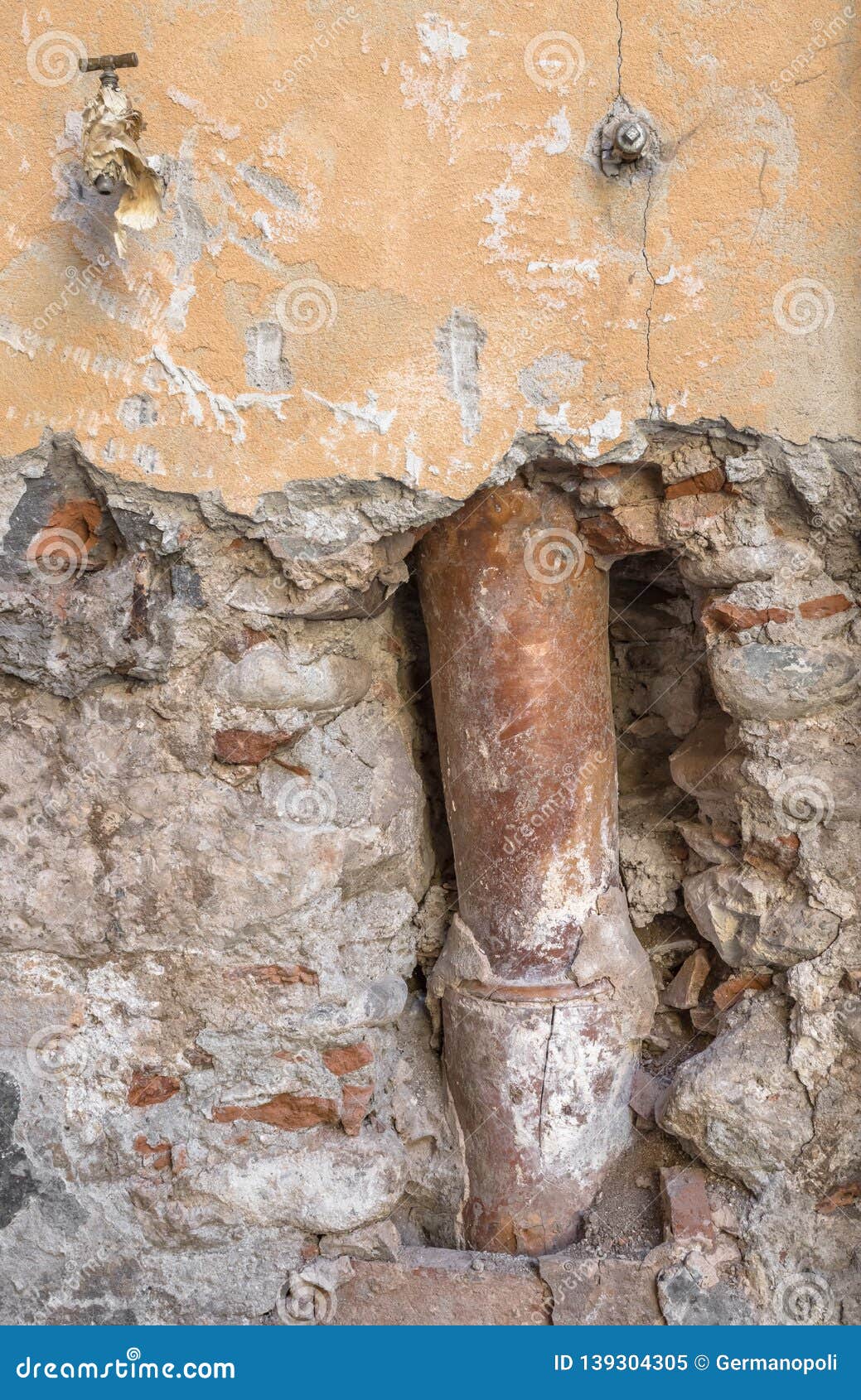 Old Gutter Inside the Broken Wall Stock Image - Image of damage ...