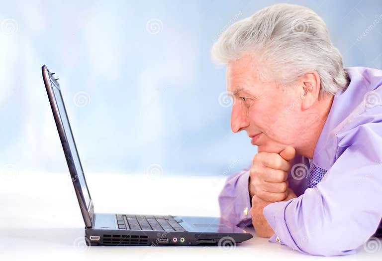 Old guy with computer stock photo. Image of cute, nice - 22933766