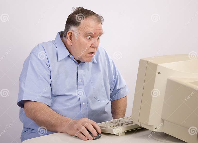 Old Guy at Computer amazed stock image. Image of mature - 4787827