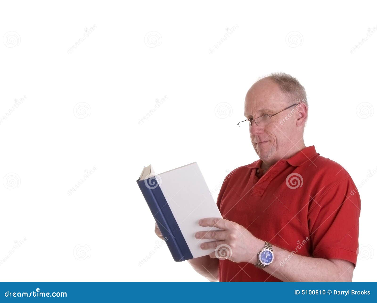 Old Guy in Red Shirt Reading Book Stock Photo - Image of book, older ...
