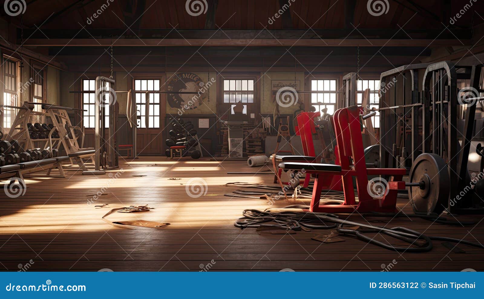 Old Gym Interior with Equipment Stock Illustration - Illustration of ...
