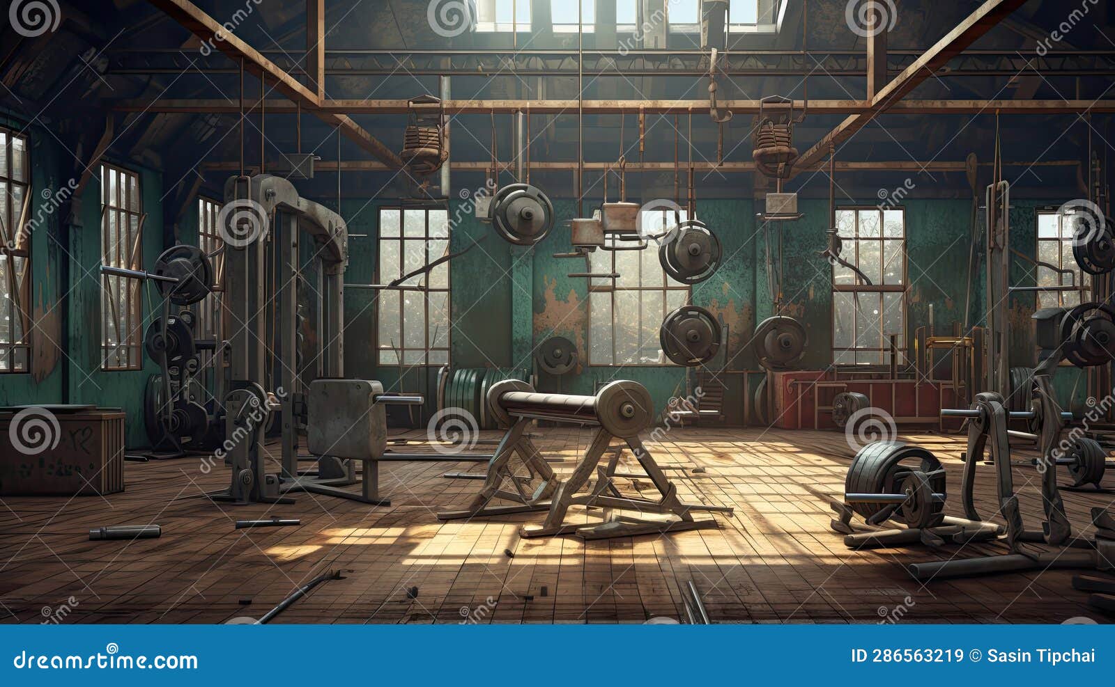 Old Gym Interior with Equipment Stock Illustration - Illustration of ...