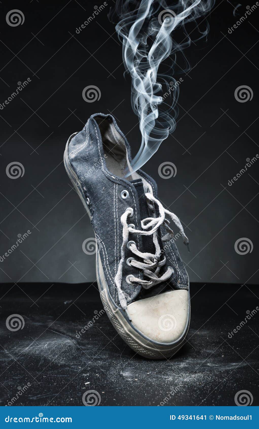Old gym-shoe in smoke stock image. Image of black, jump - 49341641