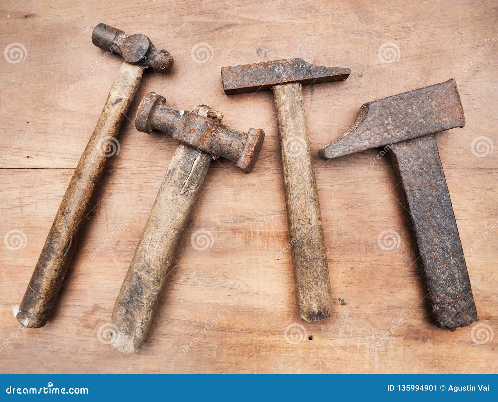 Old Hammers on a Wooden Table Stock Image - Image of vintage, iron ...