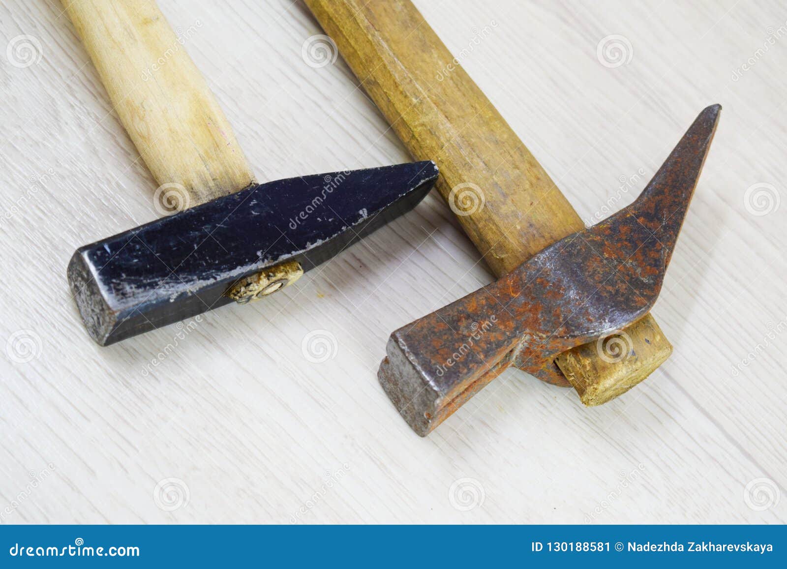 Old hammers. stock image. Image of wooden, steel, hammers - 130188581