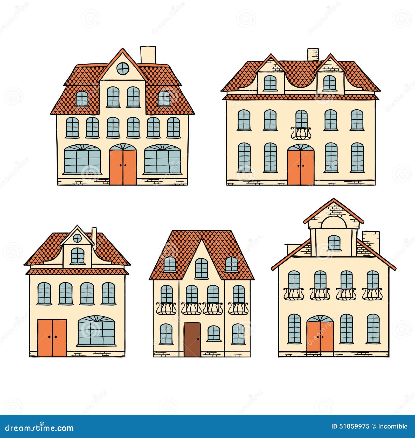 Old Hand Drawing Houses Isolated Stock Vector - Illustration of legend ...