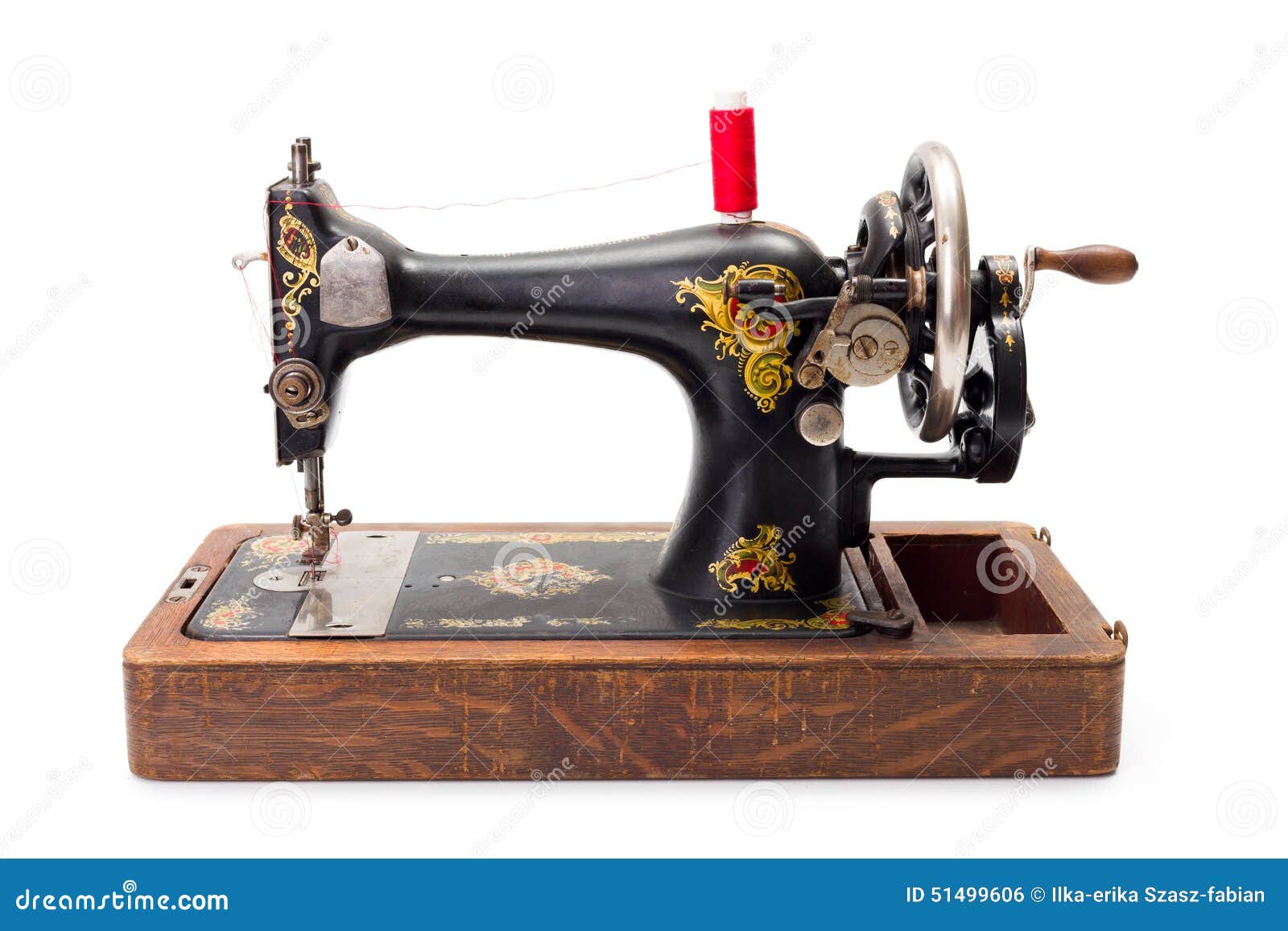 Old Hand Driven Sewing Machine Stock Photo - Image of wood, machinery ...