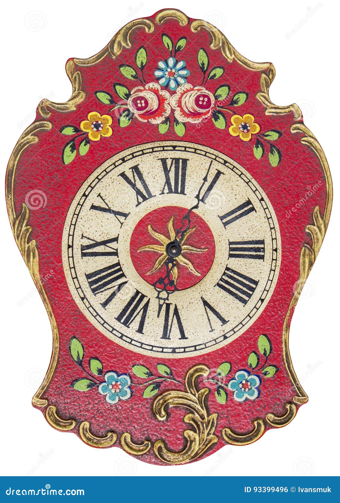 Old Hand-painted Wall Clock Isolated on White Stock Photo - Image of ...