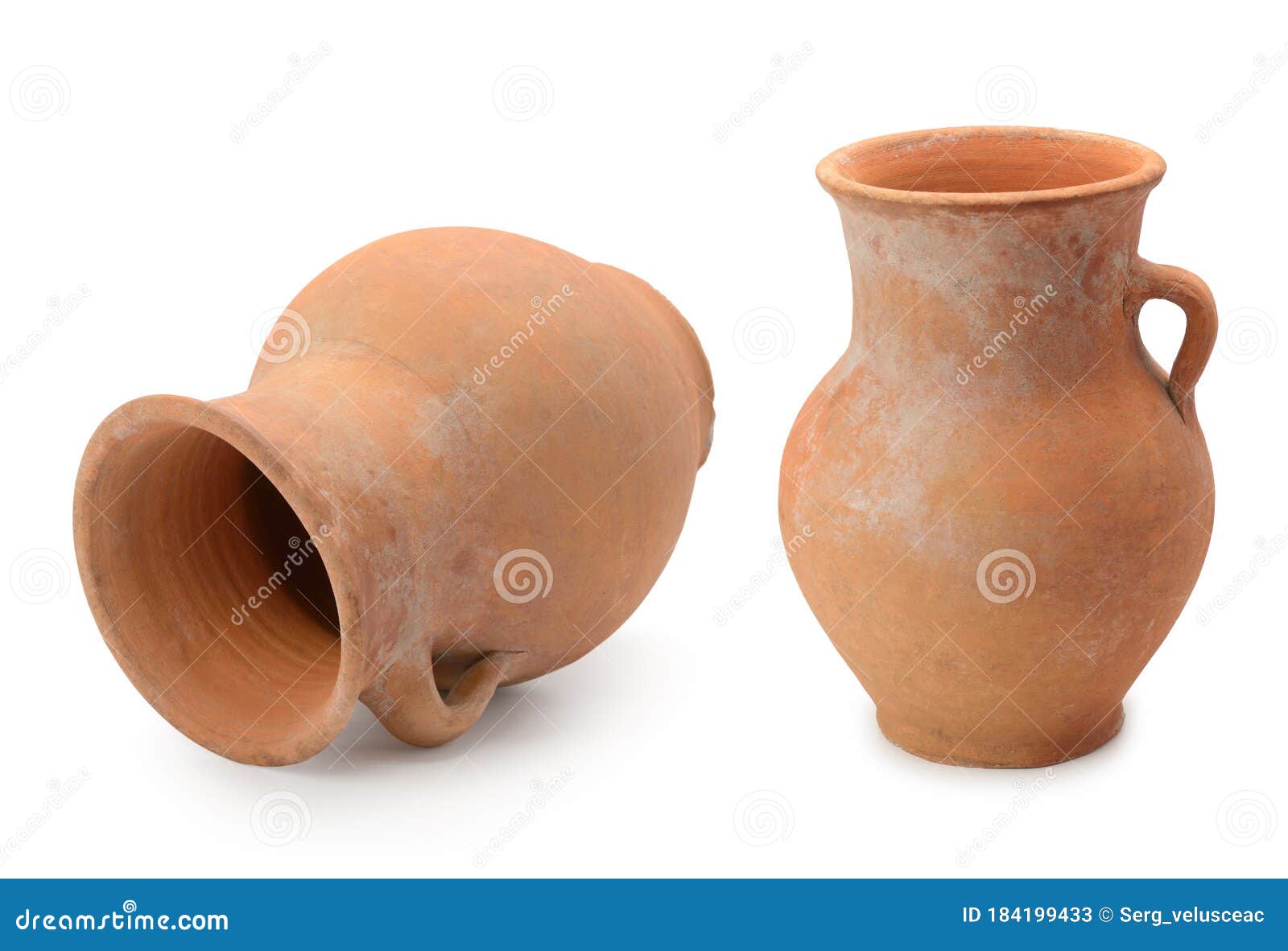 Old Handmade Clay Jugs Isolated on White Stock Image - Image of ...