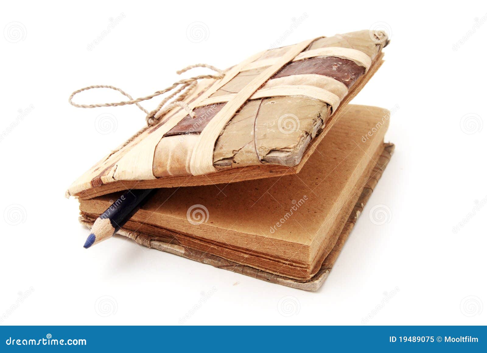 Old Handmade Notebook with Blue Pencil Stock Image - Image of friendly ...