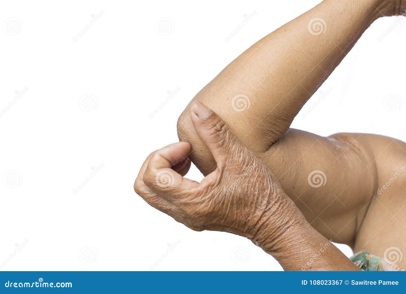 Old hands itching in elbow stock image. Image of bite - 108023367