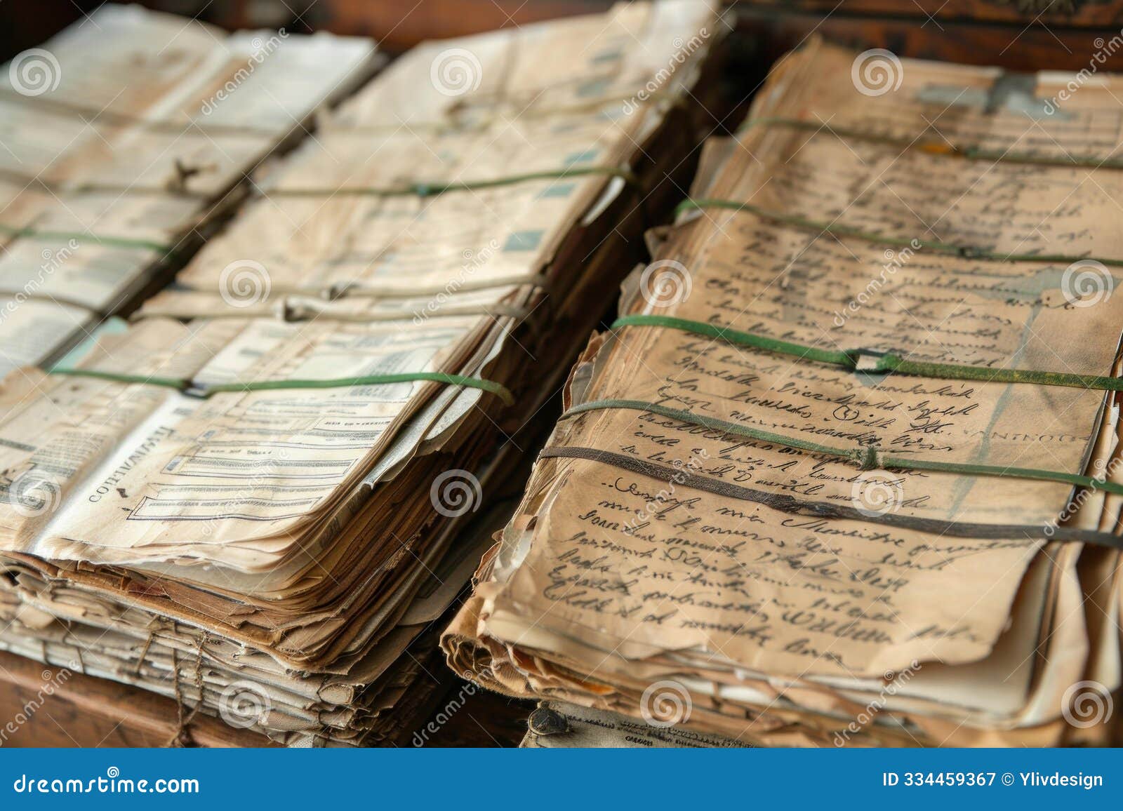 Old Handwritten Documents Tied with String are Stacked in Archive Stock ...