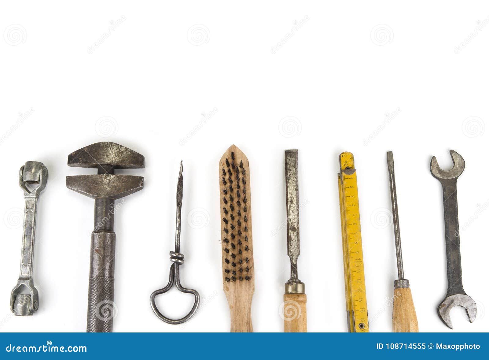 Old Handyman Tools on the White Background. Stock Image - Image of ...