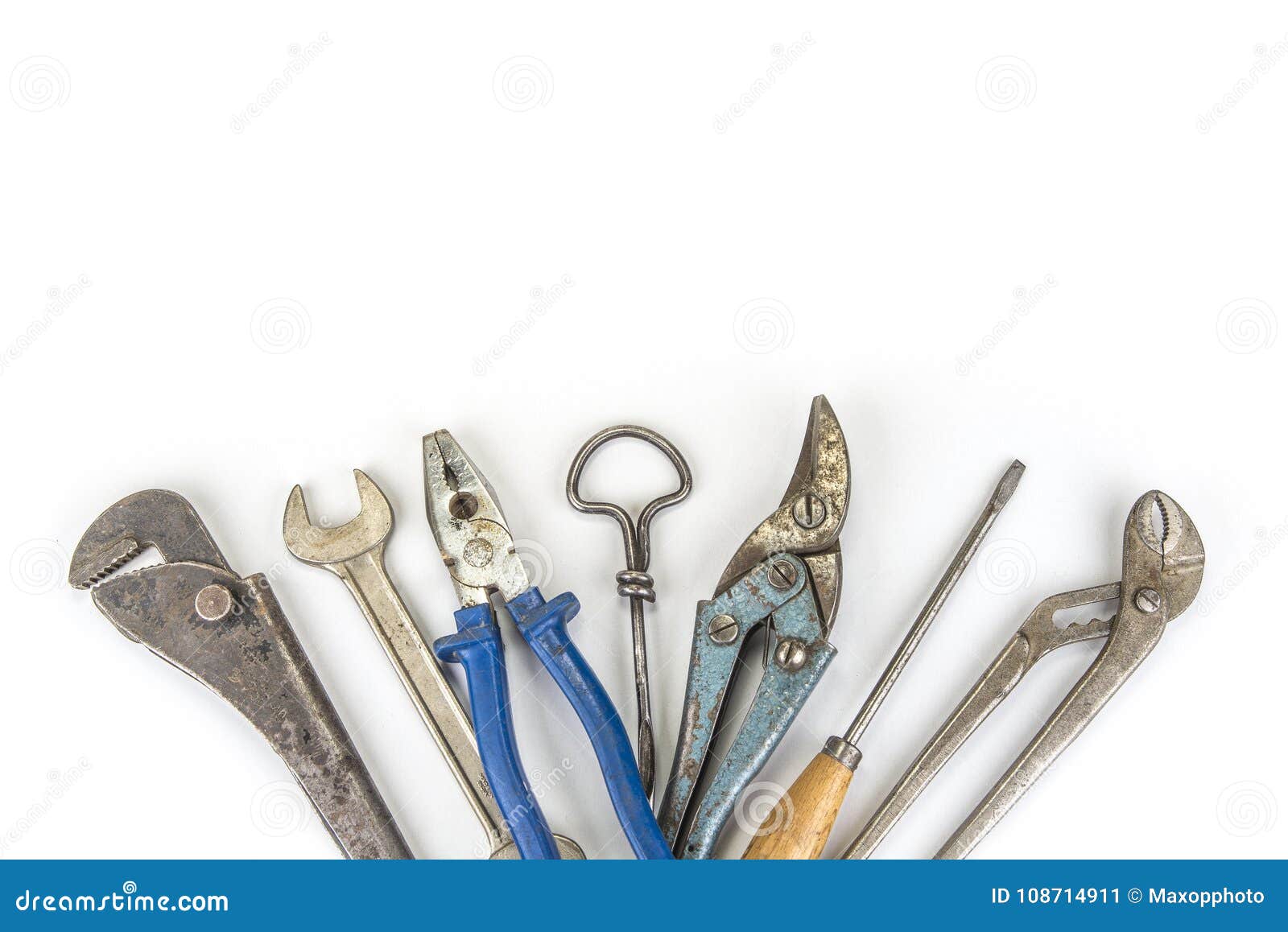 Old Handyman Tools on the White Background. Stock Image - Image of ...