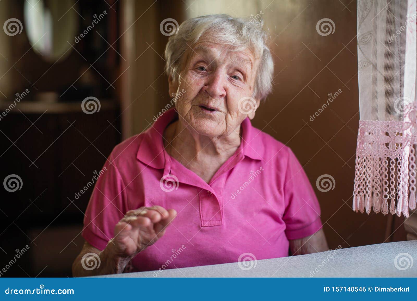 Old Happy Lady Pensioner in the Kitchen Portrait Stock Photo - Image of ...