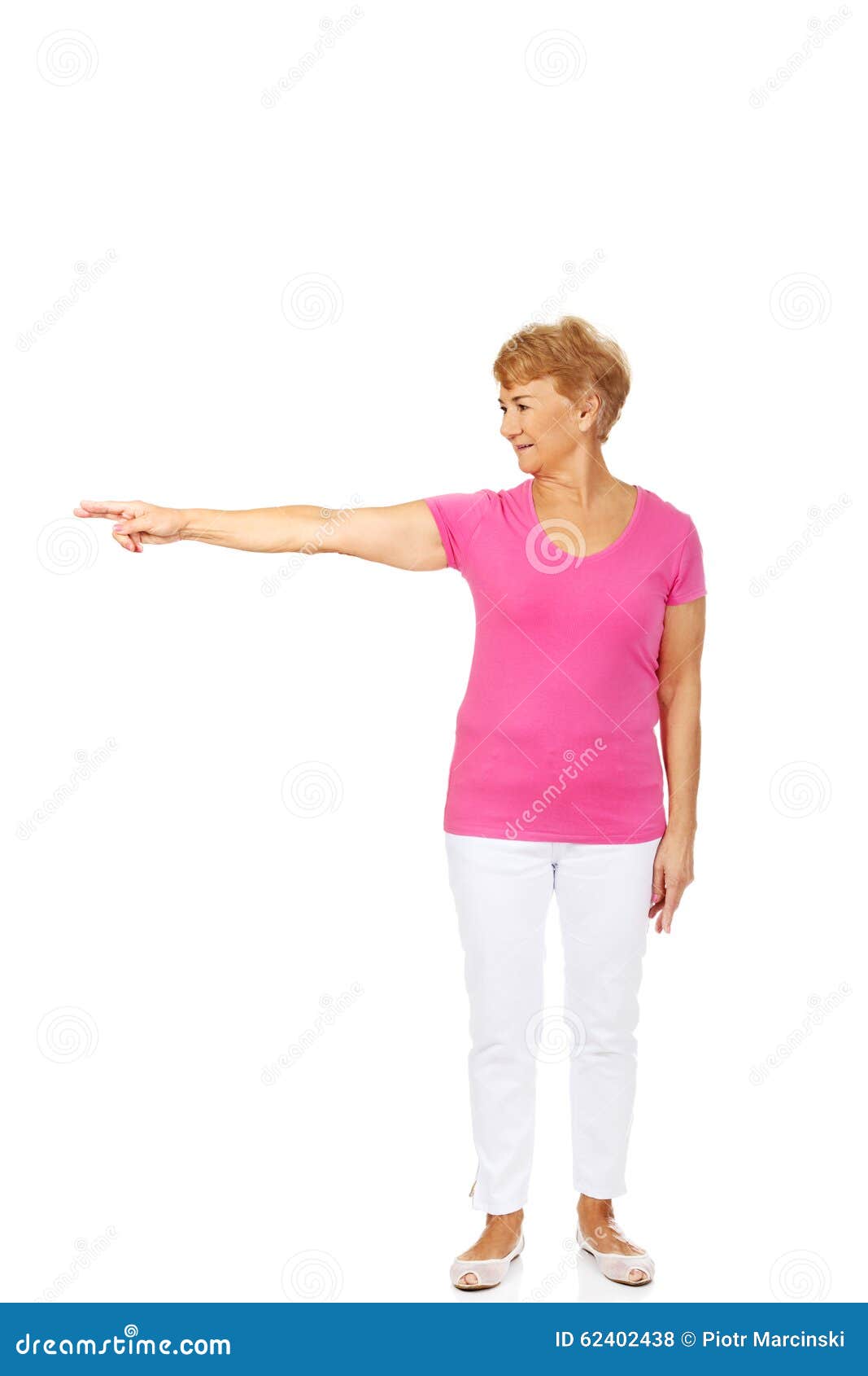 An Old Happy Lady Pointing for Something Stock Photo - Image of ...