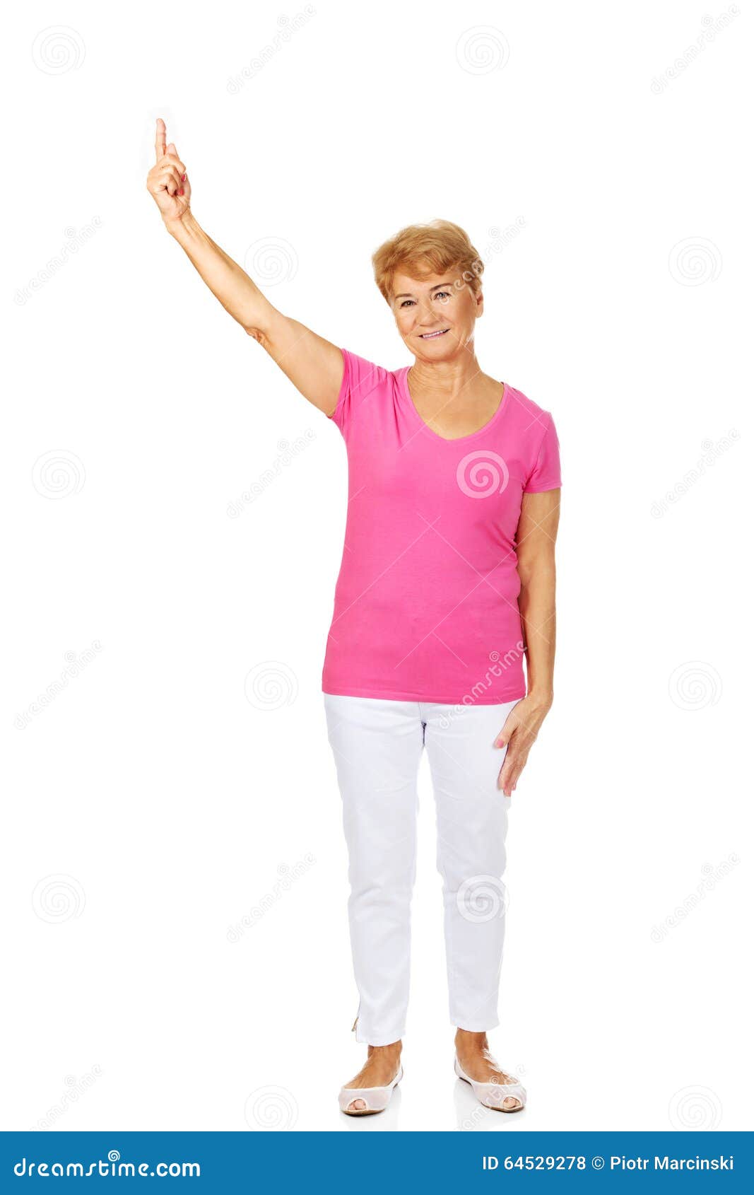 An Old Happy Lady Pointing for Something Stock Photo - Image of ...