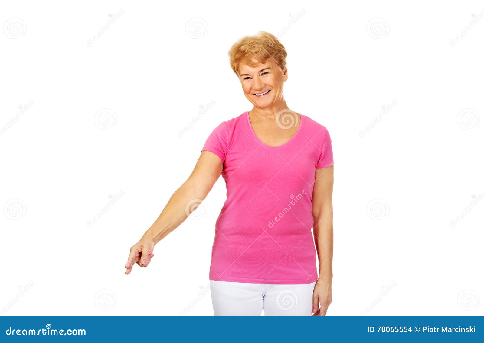 An Old Happy Lady Pointing for Something Stock Photo - Image of looking ...