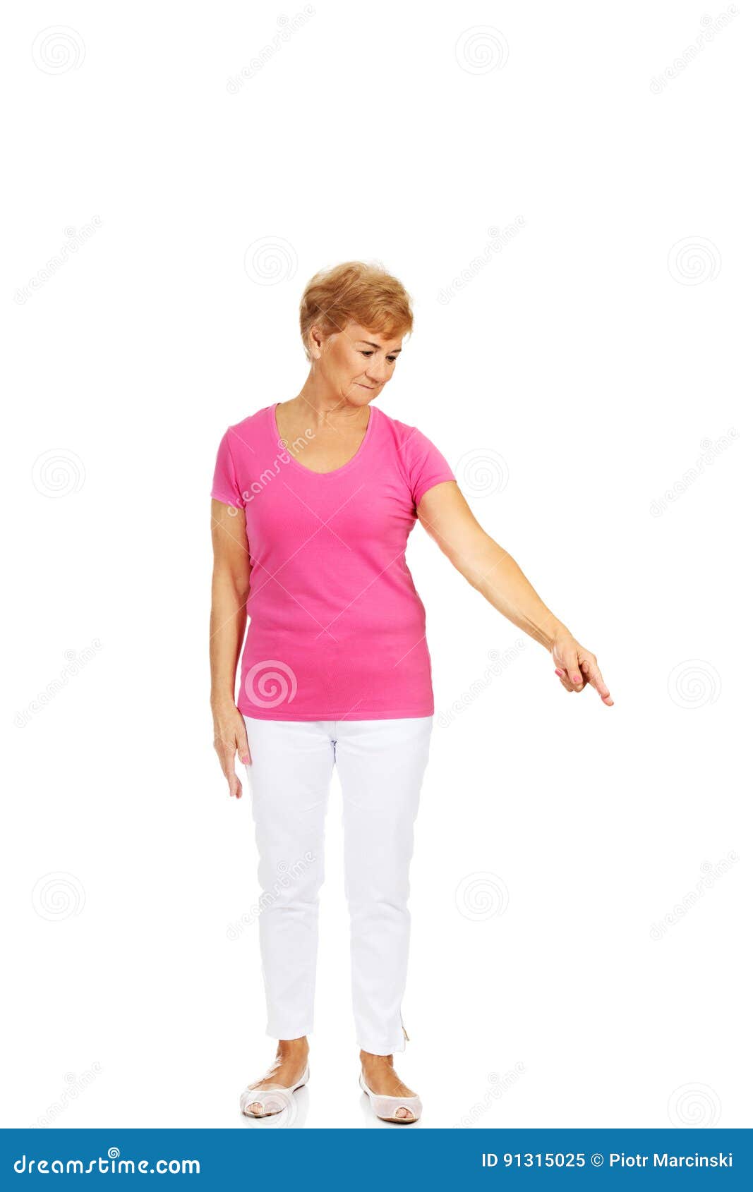An Old Happy Lady Pointing for Something Stock Image - Image of empty ...