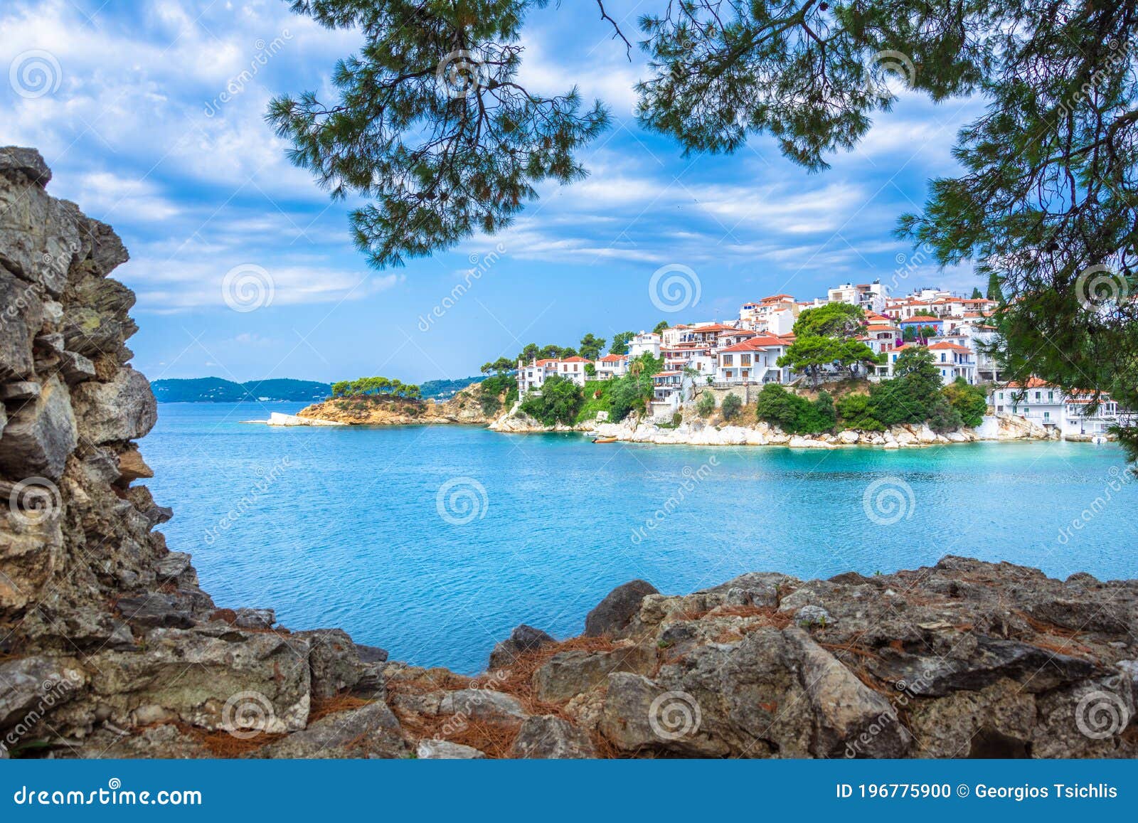 The Old Harbor of Chora in Island Skiathos, Greece Stock Photo - Image ...