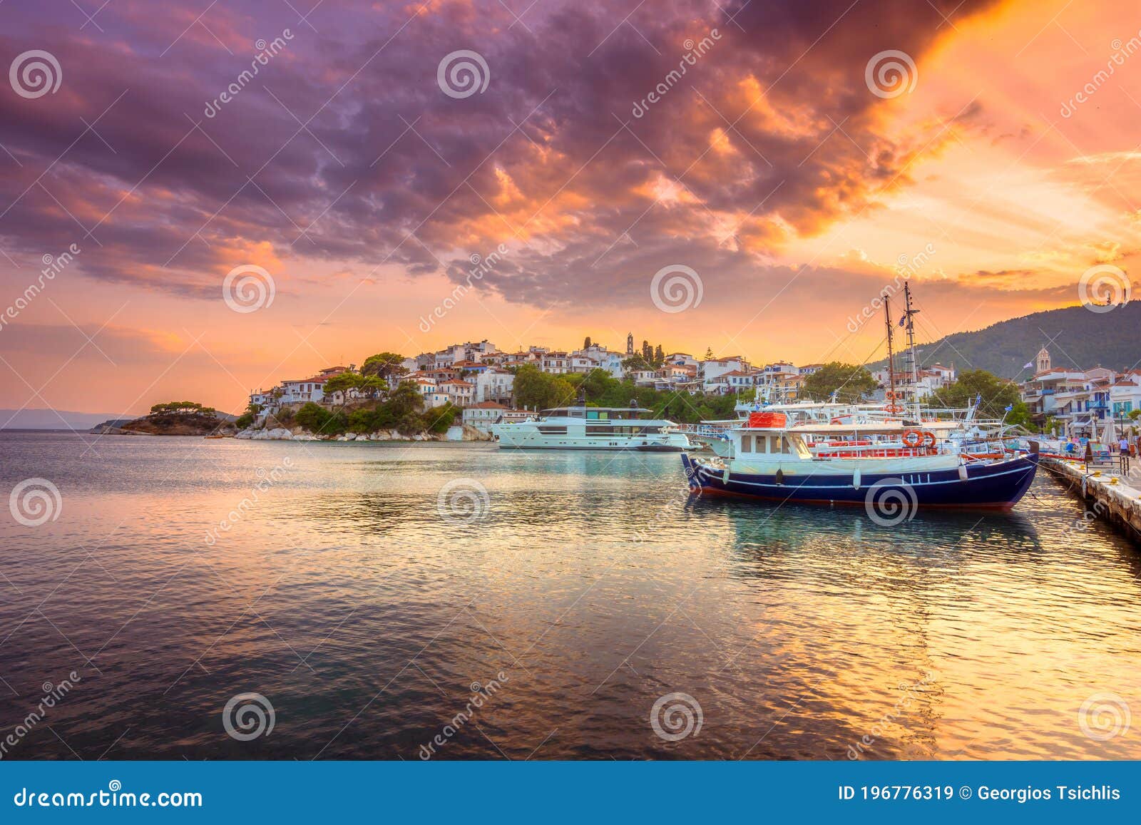The Old Harbor of Chora in Island Skiathos, Greece Stock Image - Image ...