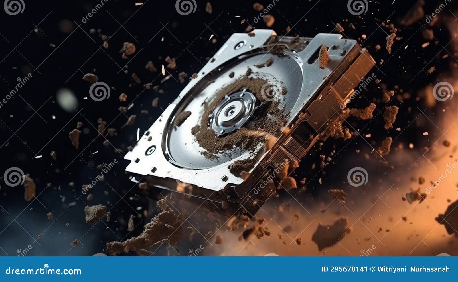 The Old Hard Disk Drive is Disintegrating in Space. Conception of ...