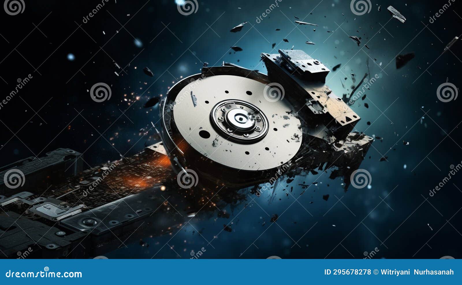 The Old Hard Disk Drive is Disintegrating in Space. Conception of ...
