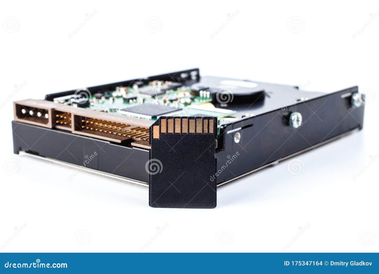 Old Hard Drive Near Modern Sd Memory Card on White Background, Close Up ...