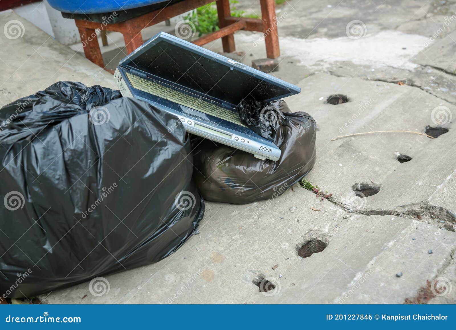 Old Hardware Put into Container. Damaged Hardware Equipment in Dustbin ...