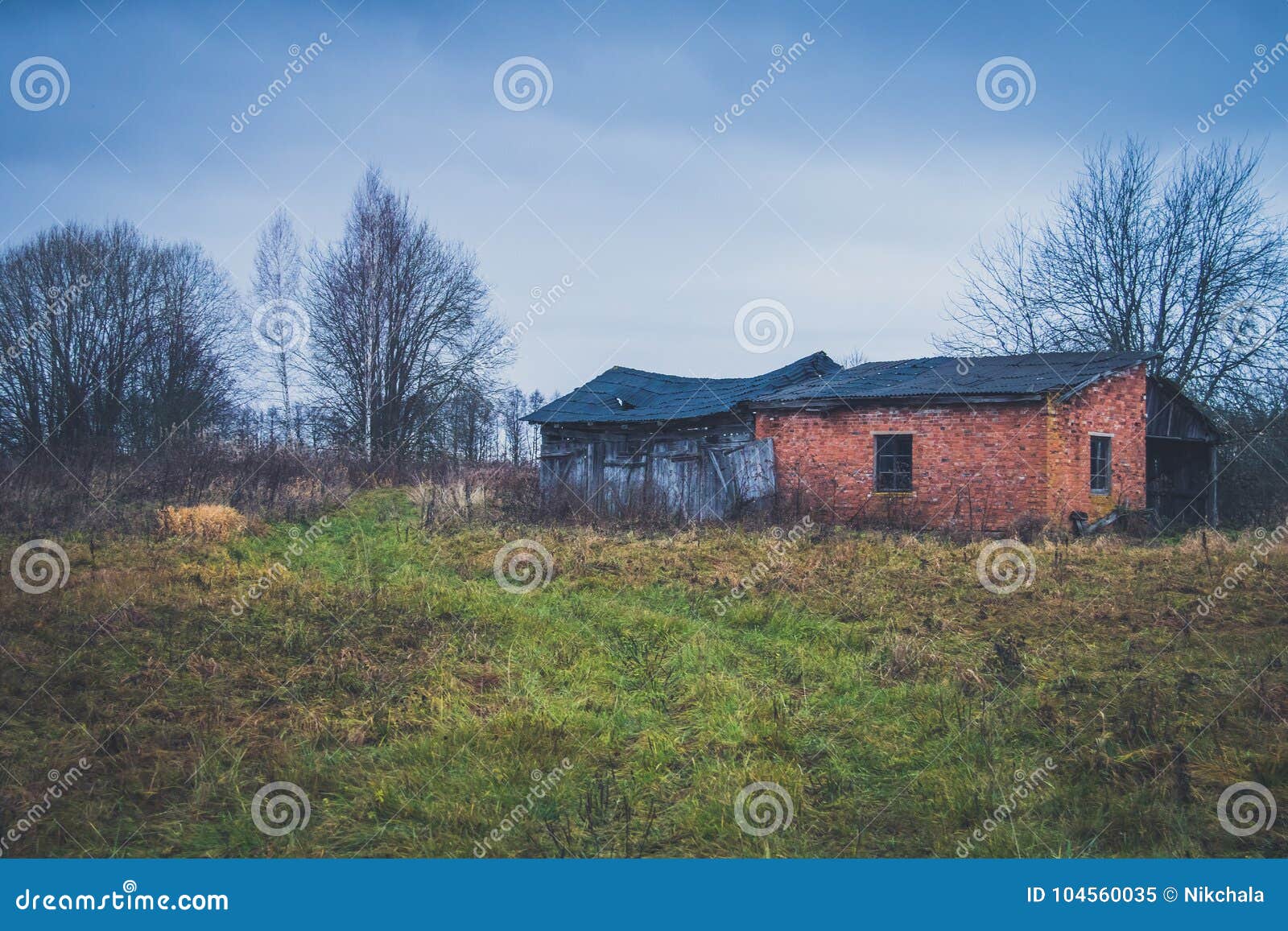 Old Haunted House on the Empty Field Stock Image - Image of clouds ...