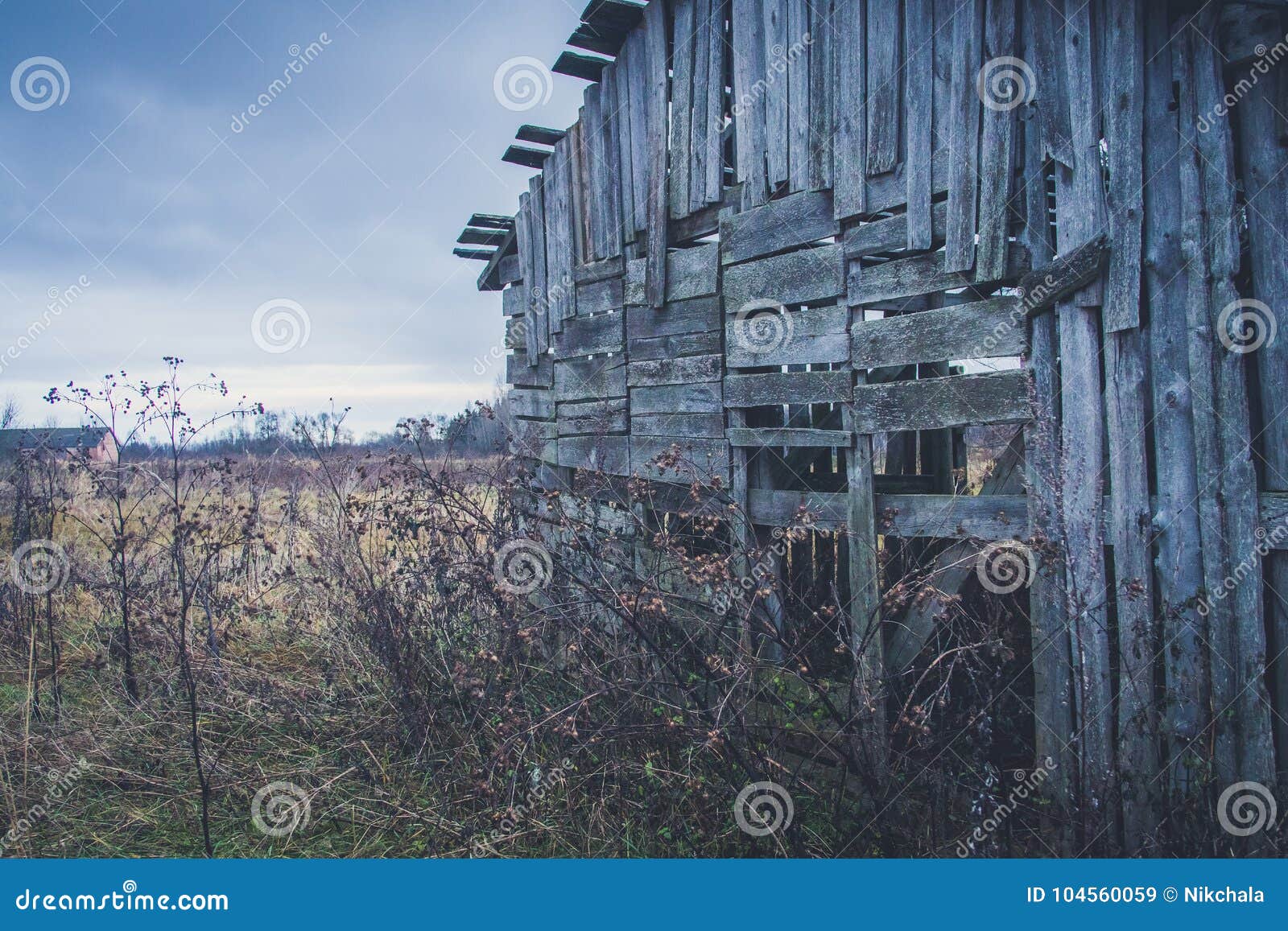 Old Haunted House on the Empty Field Stock Image - Image of cottage ...