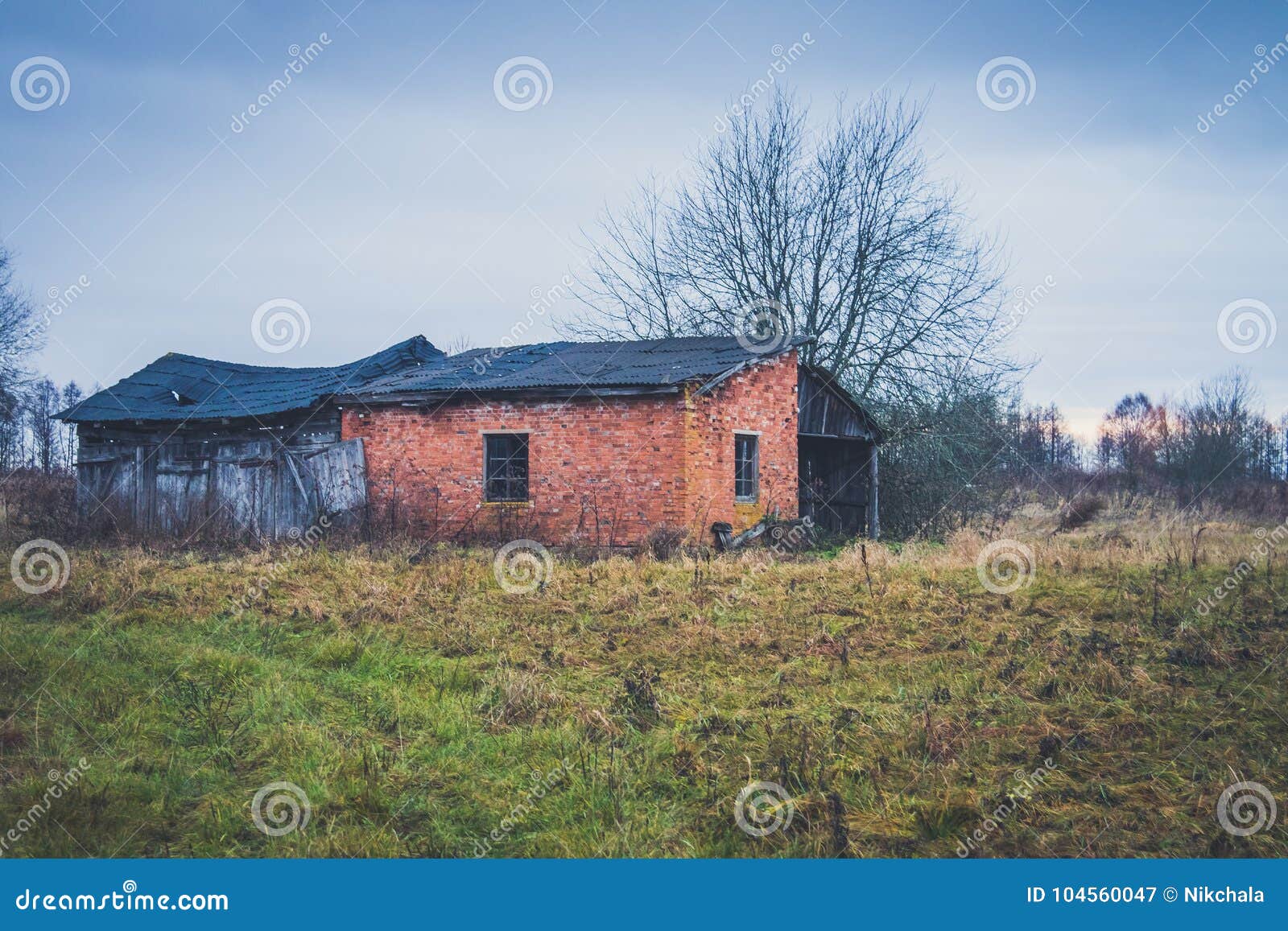 Old Haunted House on the Empty Field Stock Image - Image of building ...