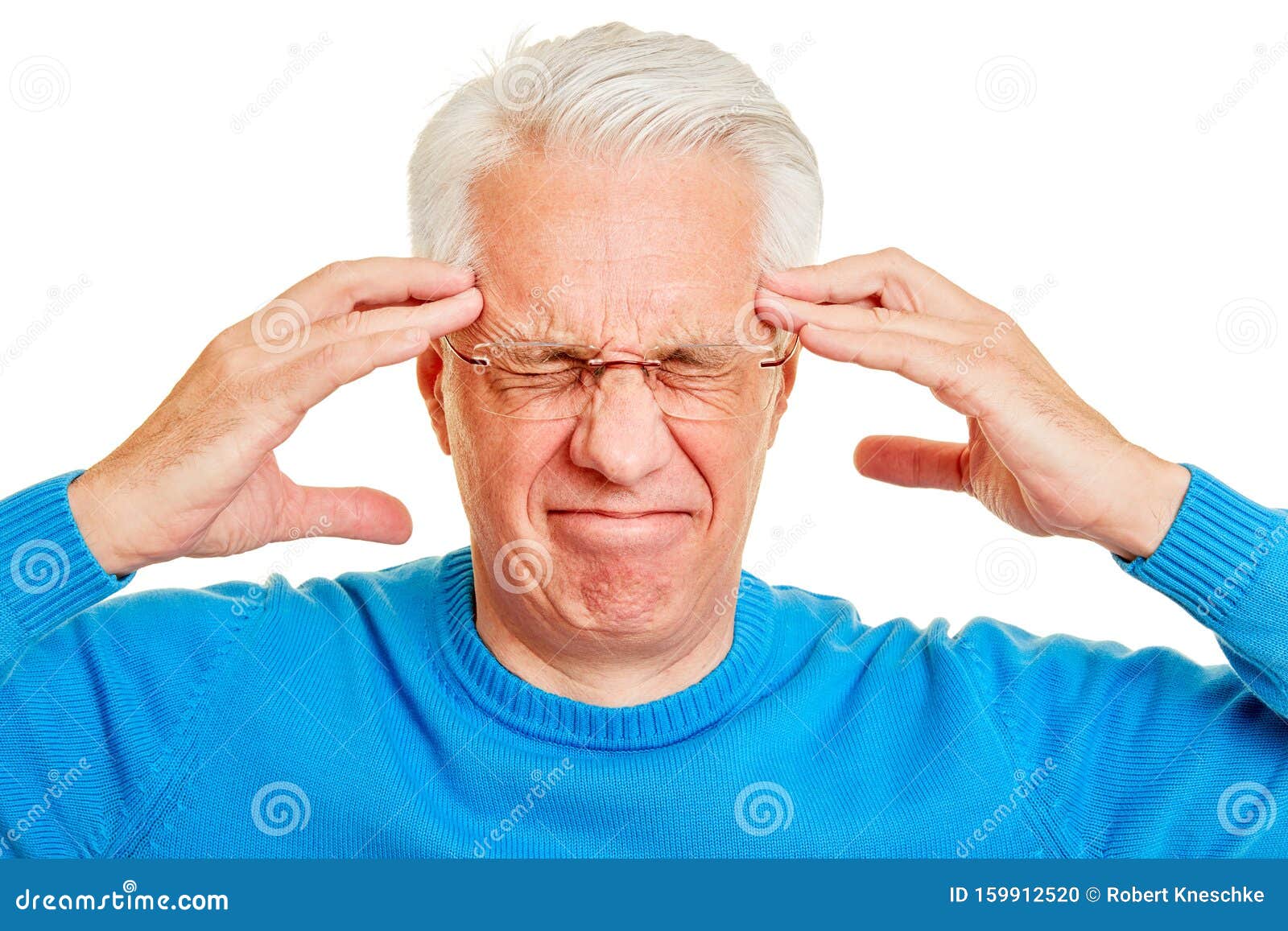 Old man with a headache stock photo. Image of hand, frustration - 159912520