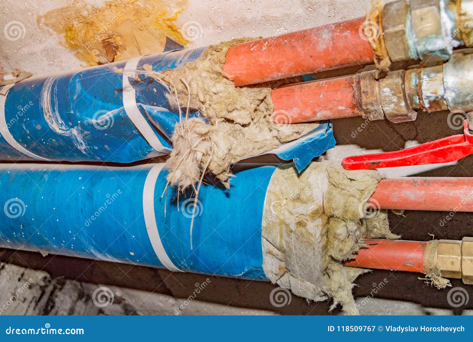 Old Heating Cooling Water Plumbing Pipes with Valves Stock Image ...